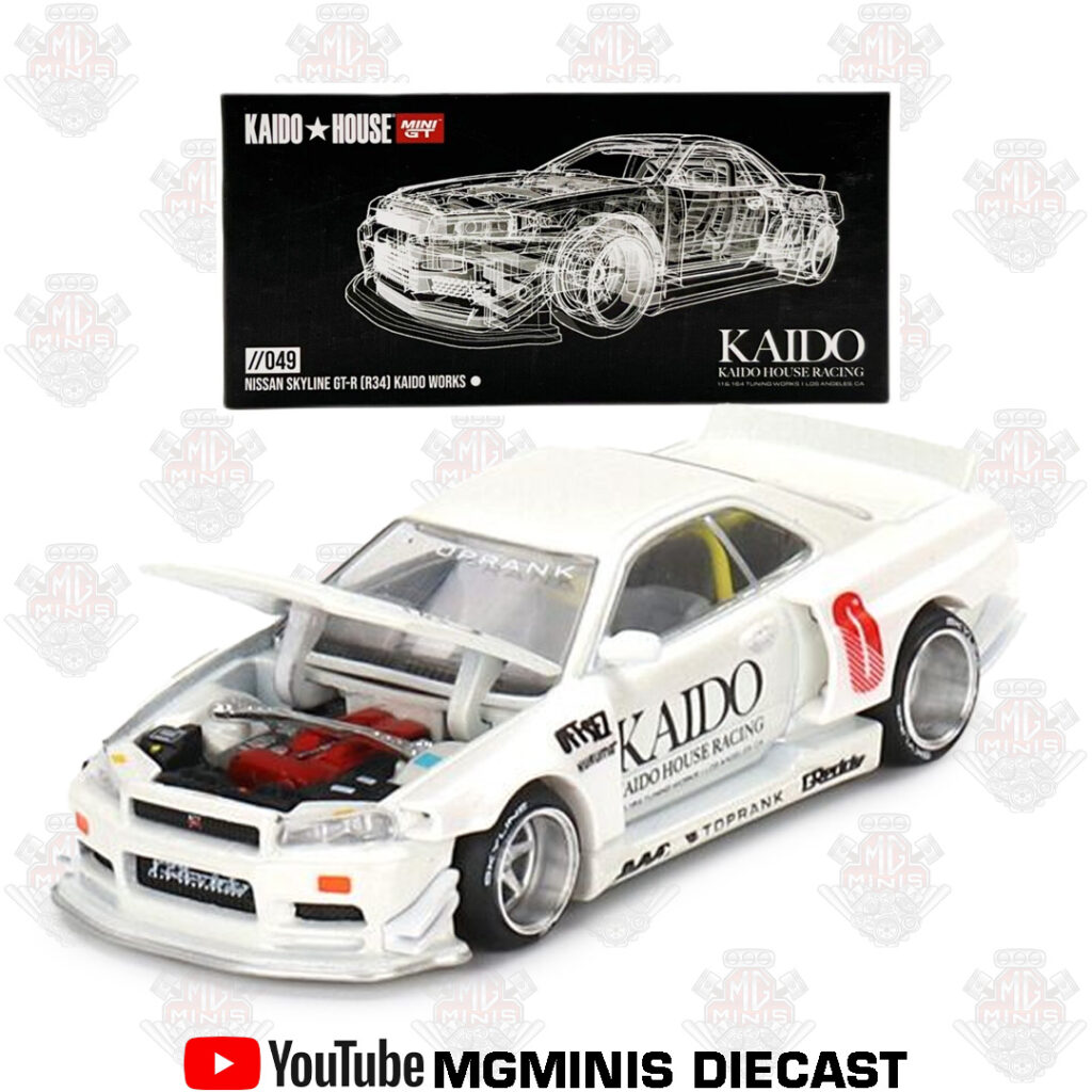 Kaido House x Mini GT 1:64 Nissan Skyline GT-R (R34) Branco – MgMinis ...